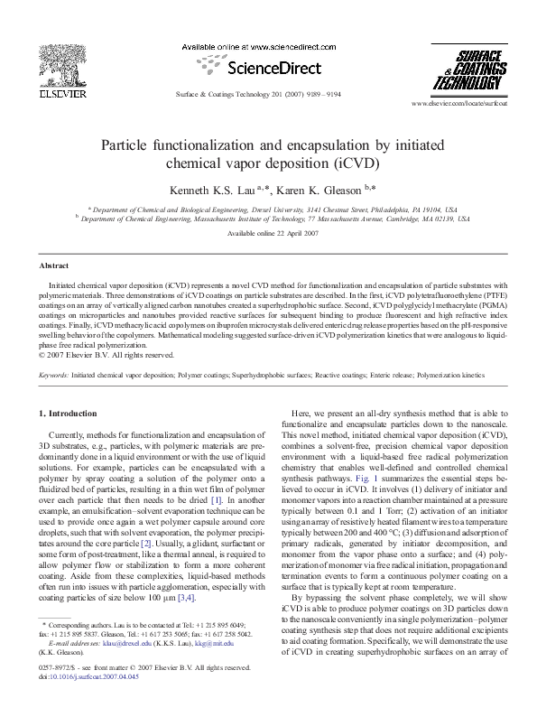 (PDF) Particle functionalization and encapsulation by initiated ...
