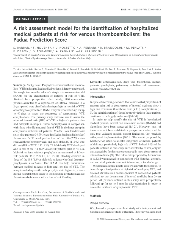 (PDF) A risk assessment model for the identification of hospitalized ...