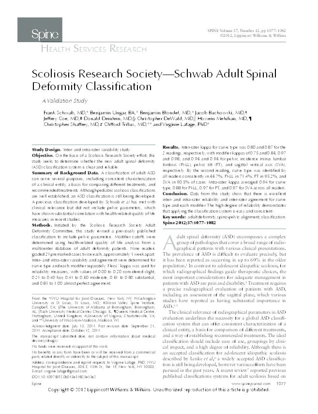 (PDF) SRS-Schwab Adult Spinal Deformity Classification: A Validation Study