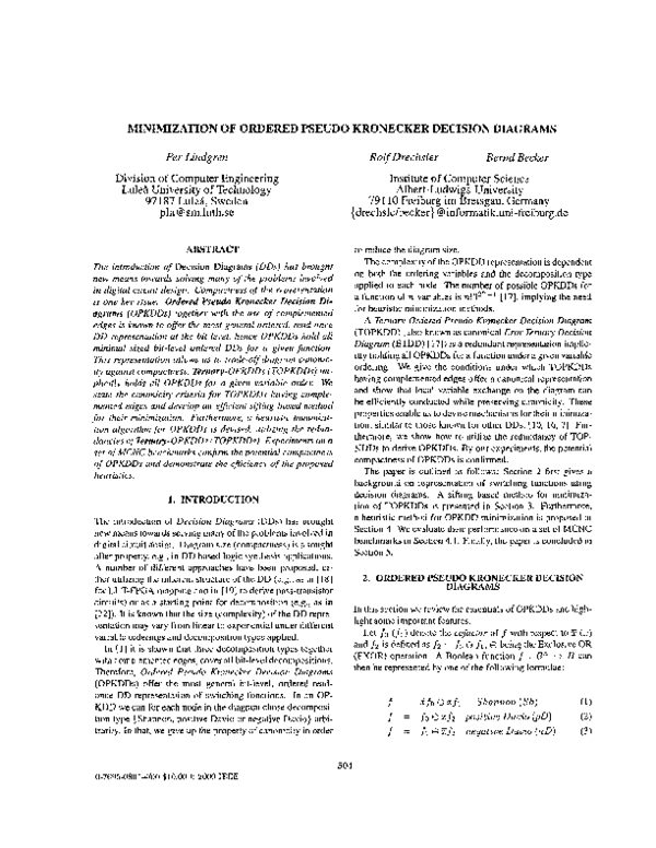 (PDF) Minimization of ordered pseudo Kronecker decision diagrams