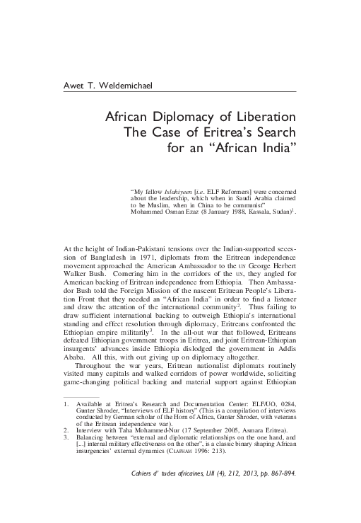 (PDF) African Diplomacy of Liberation: The Case of Eritrea’s Search for an “African India”