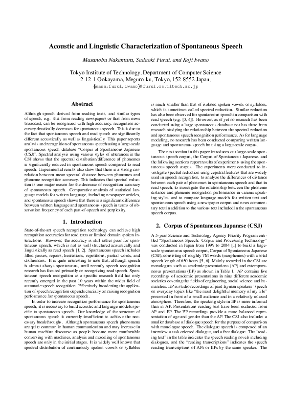 (PDF) Acoustic and Linguistic Characterization of Spontaneous Speech