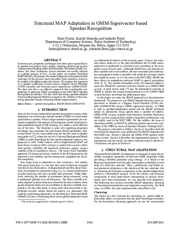 (PDF) Structural MAP adaptation in GMM-supervector based speaker recognition | Sadaoki Furui ...