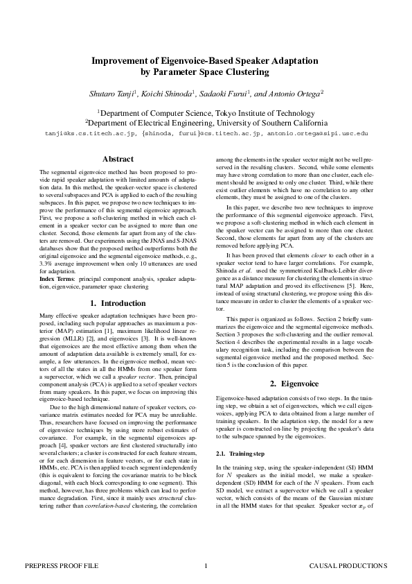 (PDF) Improvement of Eigenvoice-Based Speaker Adaptation by Parameter Space Clustering