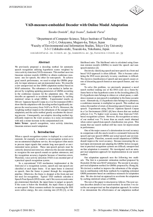 (PDF) VAD-measure-embedded decoder with online model adaptation