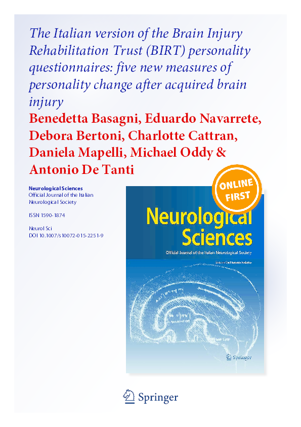 (PDF) The Italian version of the Brain Injury Rehabilitation Trust ...