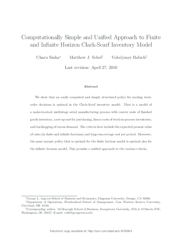 Pdf Computationally Simple And Unified Approach To Finite And Infinite Horizon Clark Scarf