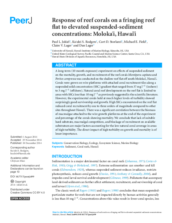 (PDF) Response of reef corals on a fringing reef flat to elevated ...