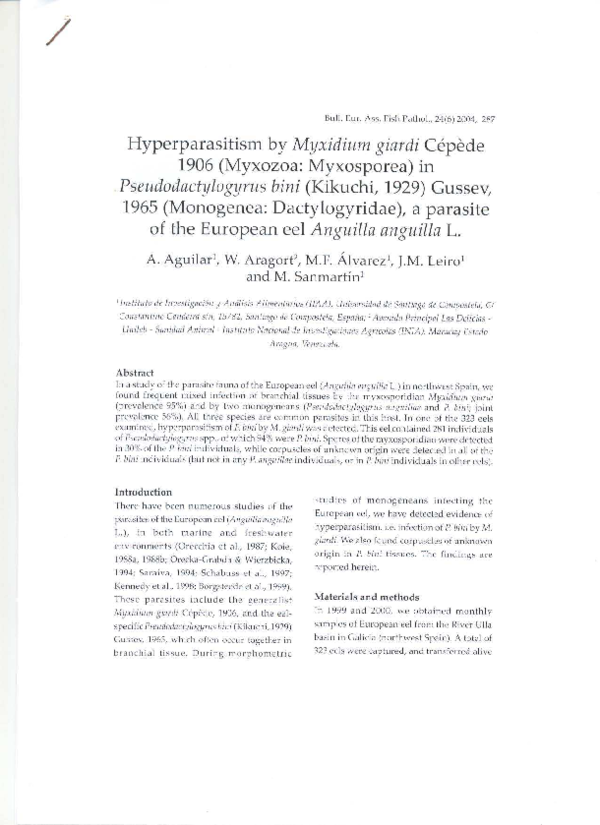 (PDF) Hyperparasitism by Myxidium giardi Cépède 1906 (Myxozoa ...