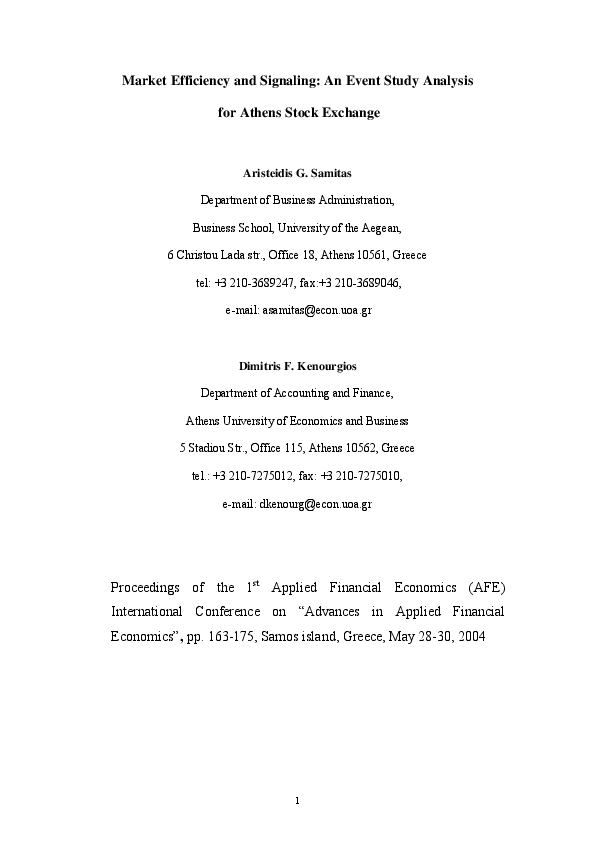 (PDF) Market Efficiency and Signaling: An Event Study Analysis for ...