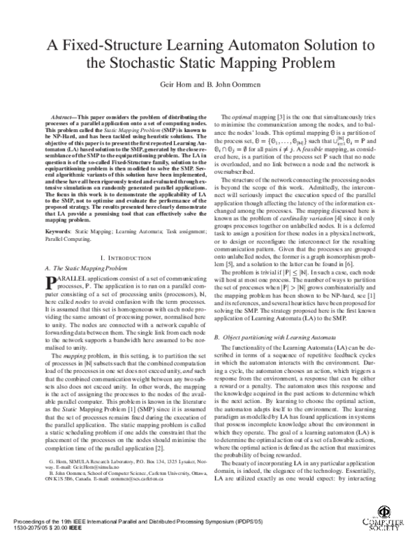 Pdf A Fixed Structure Learning Automaton Solution To The Stochastic Static Mapping Problem