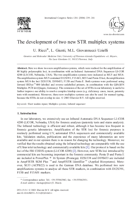 (PDF) The development of two new STR multiplex systems