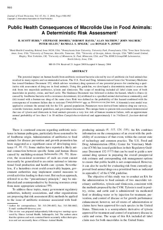 (PDF) Public health consequences of macrolide use in food animals: a ...