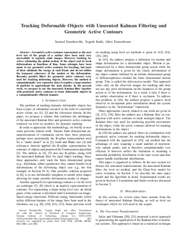 (PDF) Tracking deformable objects with unscented Kalman filtering and geometric active contours
