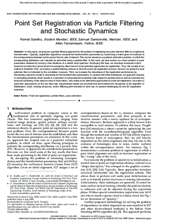 (PDF) Point Set Registration via Particle Filtering and Stochastic Dynamics