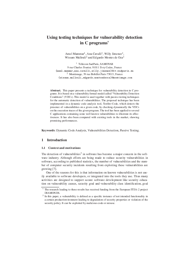 Pdf Using Testing Techniques For Vulnerability Detection In C Programs