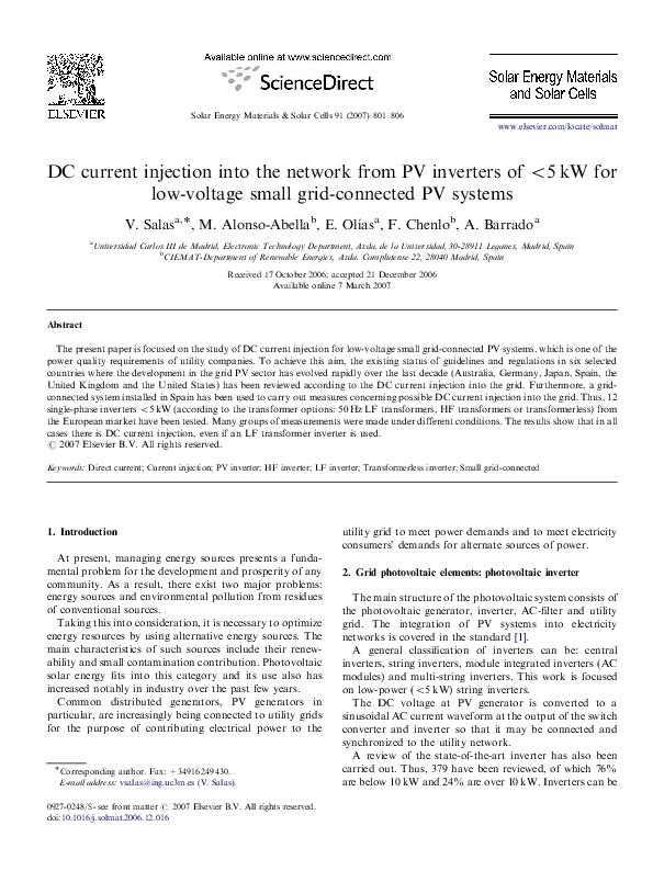 (PDF) DC current injection into the network from PV inverters of