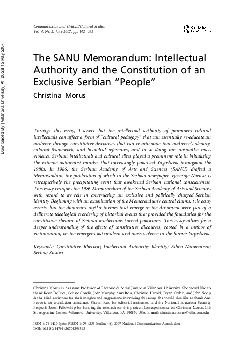 (PDF) The SANU Memorandum: Intellectual Authority and the Constitution ...