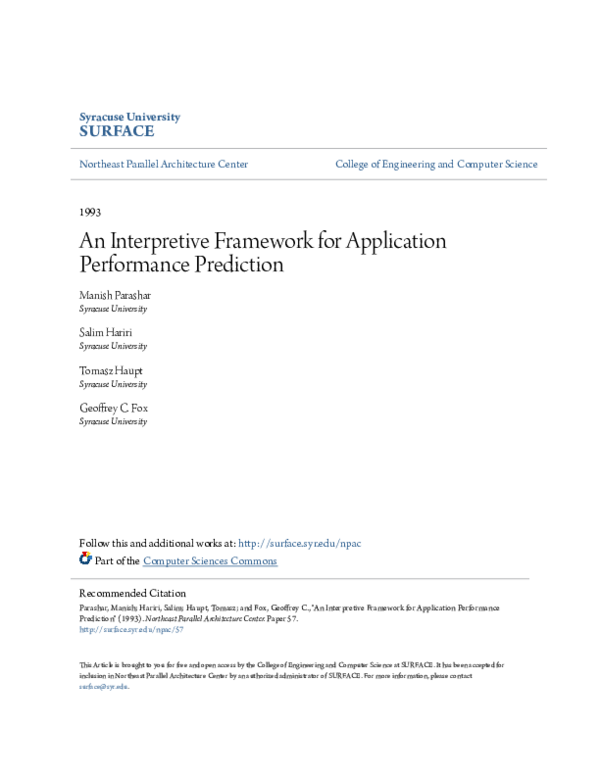 Pdf An Interpretive Framework For Application Performance Prediction