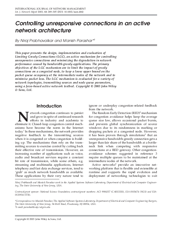 (PDF) Controlling unresponsive connections in an active network ...