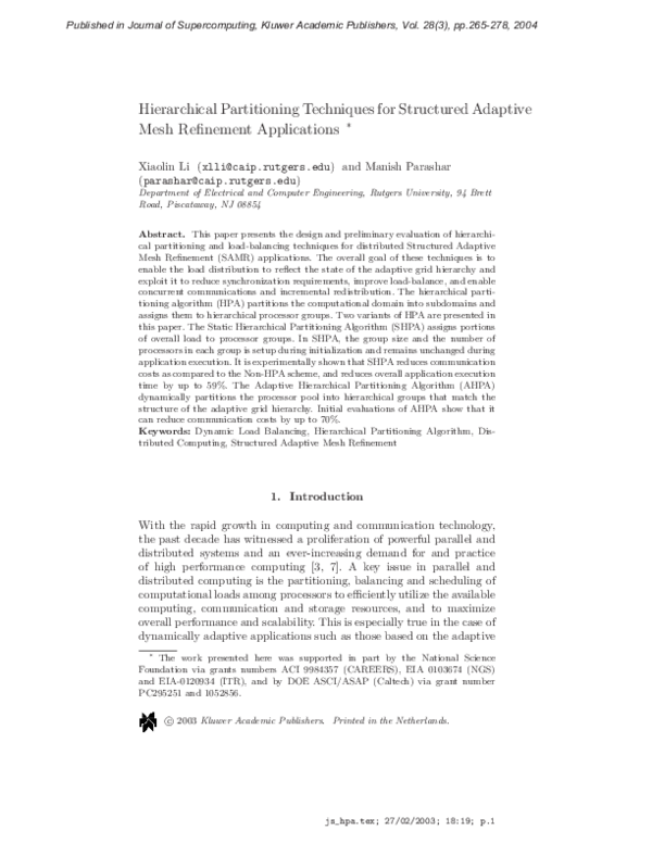 Pdf Hierarchical Partitioning Techniques For Structured Adaptive Mesh Refinement Samr