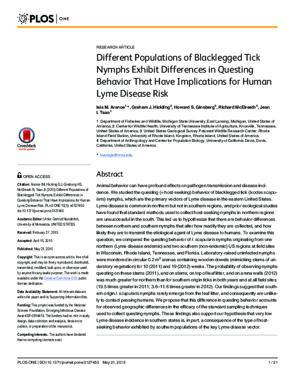 (PDF) Different Populations of Blacklegged Tick Nymphs Exhibit ...