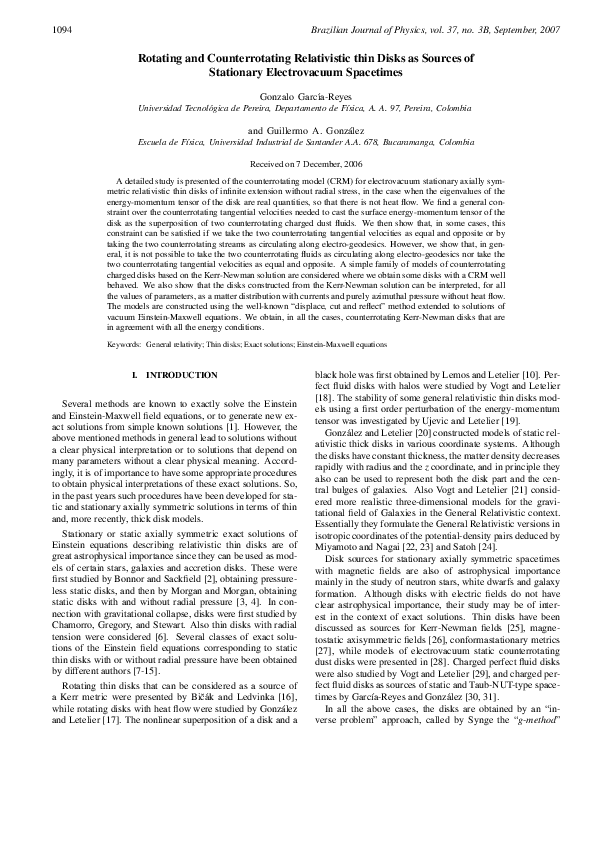 (PDF) Rotating and counterrotating relativistic thin disks as sources of stationary ...