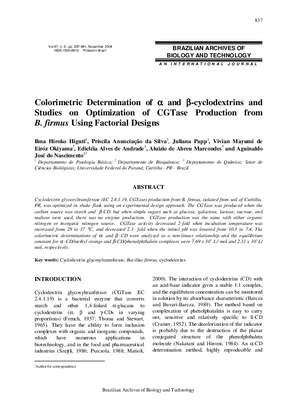 (PDF) Colorimetric determination of alpha and beta-cyclodextrins and studies on optimization of ...