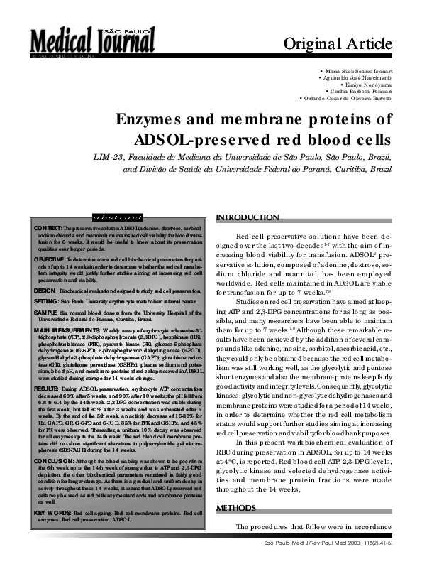 (PDF) Enzymes and membrane proteins of ADSOL-preserved red blood cells