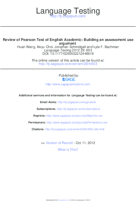 (PDF) Review of Pearson Test of English Academic: Building an ...