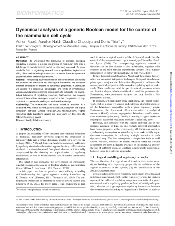 Pdf Dynamical Analysis Of A Generic Boolean Model For The Control Of