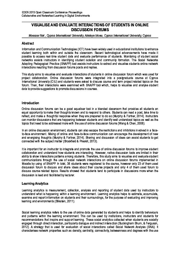 (PDF) Visualise and Evaluate Interactions of Students in Online ...