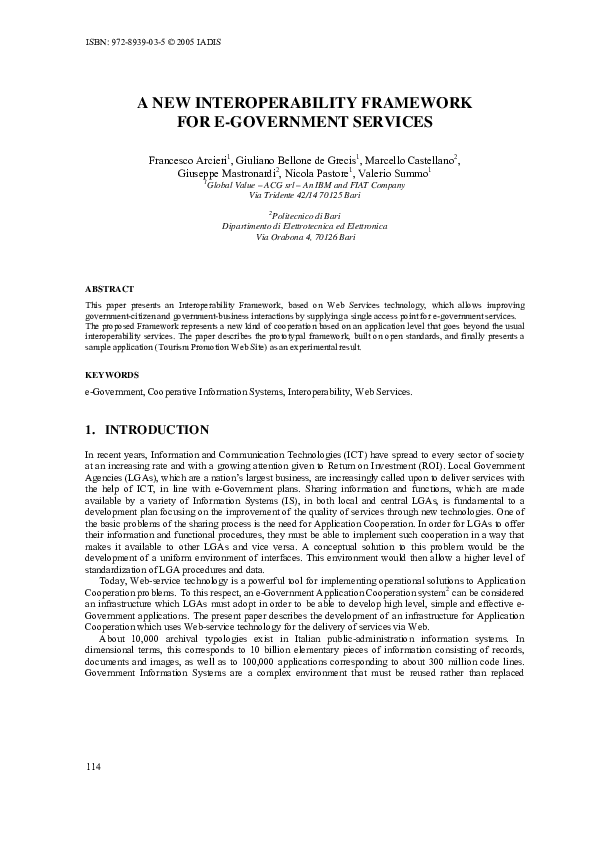 (PDF) A NEW INTEROPERABILITY FRAMEWORK FOR E-GOVERNMENT SERVICES