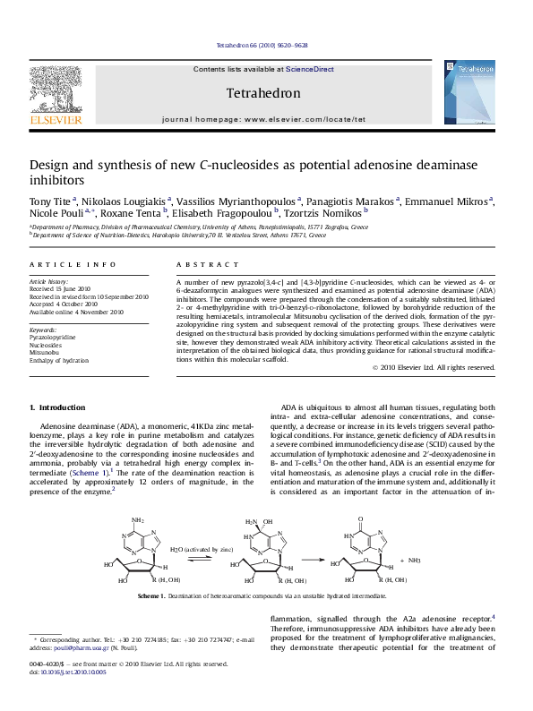 (PDF) Design and synthesis of new C-nucleosides as potential adenosine ...
