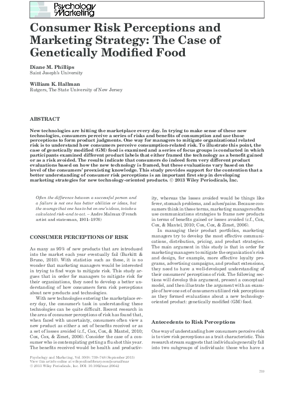 (PDF) Consumer Risk Perceptions and Marketing Strategy: The Case of ...