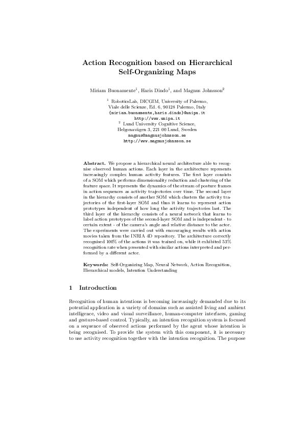 Pdf Action Recognition Based On Hierarchical Self Organizing Maps