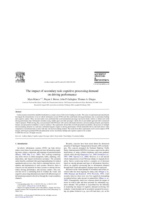 (PDF) The impact of secondary task cognitive processing demand on ...