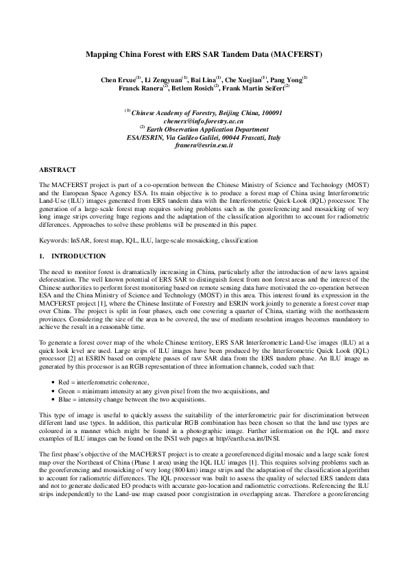 (PDF) Mapping China Forest with ERS SAR Tandem Data (MACFERST)