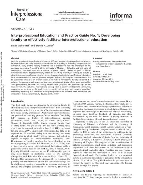 (PDF) Interprofessional Education and Practice Guide No. 2: Developing and implementing a center ...