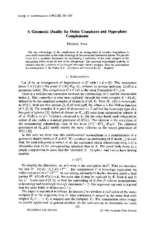 (PDF) A geometric duality for order complexes and hyperplane complements