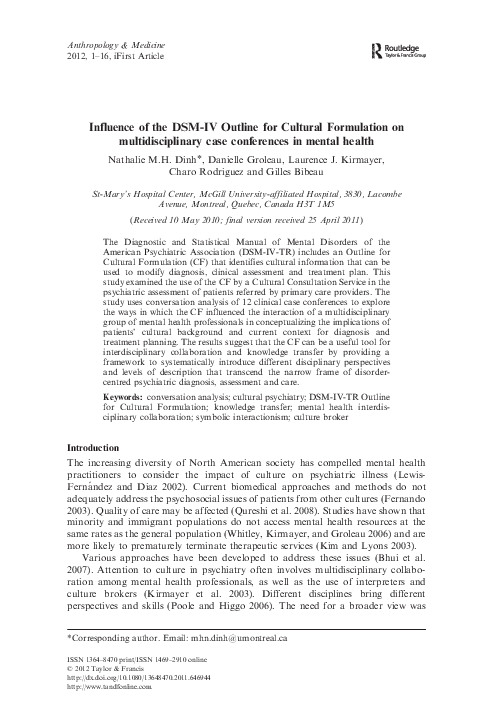 (PDF) Influence of the DSM‐IV Outline for Cultural Formulation on ...