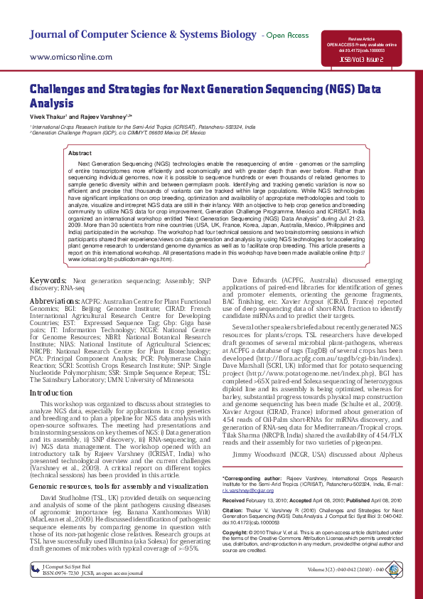 Pdf Challenges And Strategies For Next Generation Sequencing Ngs Data Analysis Vivek