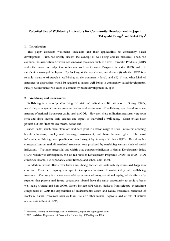 (PDF) Potential Use of Well-being Indicators for Community Development ...