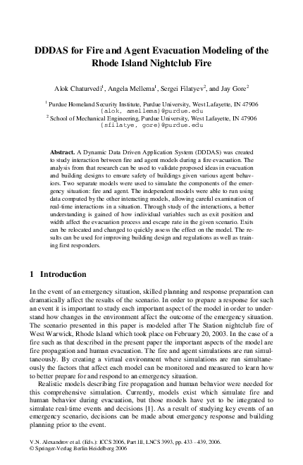 (PDF) DDDAS for Fire and Agent Evacuation Modeling of the Rhode Island Nightclub Fire