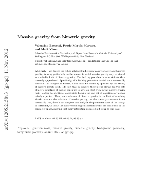 (PDF) Massive gravity from bimetric gravity