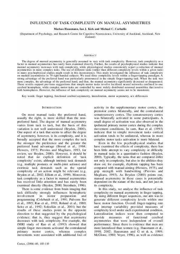 (PDF) Influence of Task Complexity on Manual Asymmetries