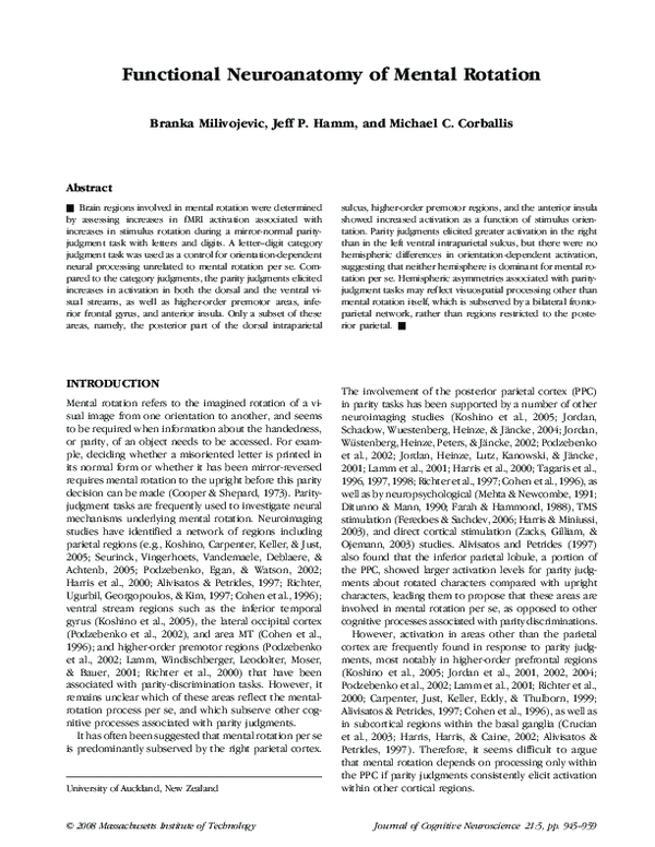 (PDF) Functional Neuroanatomy of Mental Rotation