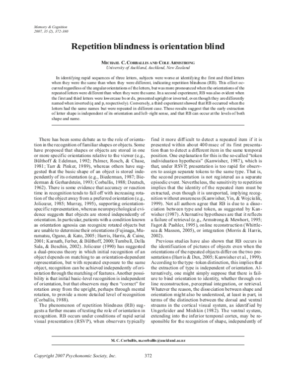 (PDF) Repetition blindness is orientation blind