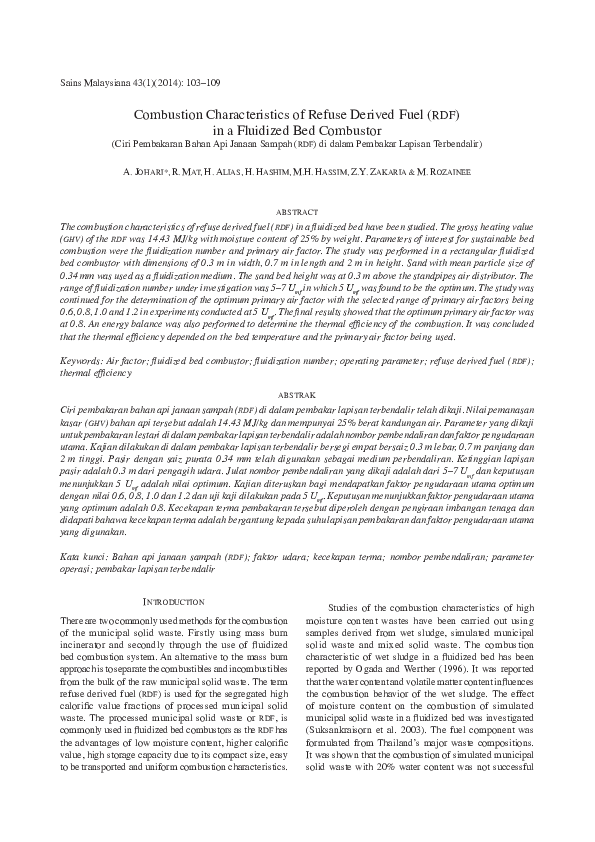 (PDF) Combustion Characteristics of Refuse Derived Fuel (RDF) in a ...