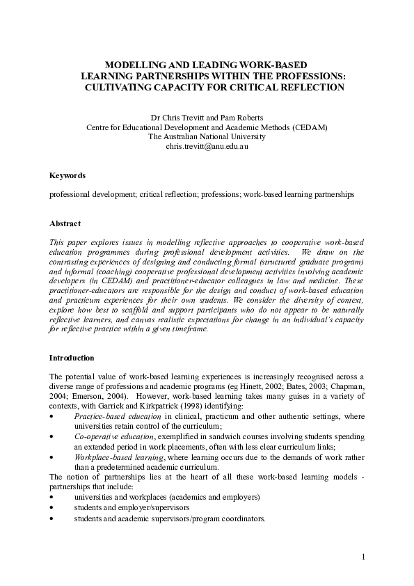 (DOC) MODELLING AND LEADING WORK-BASED LEARNING PARTNERSHIPS WITHIN THE ...
